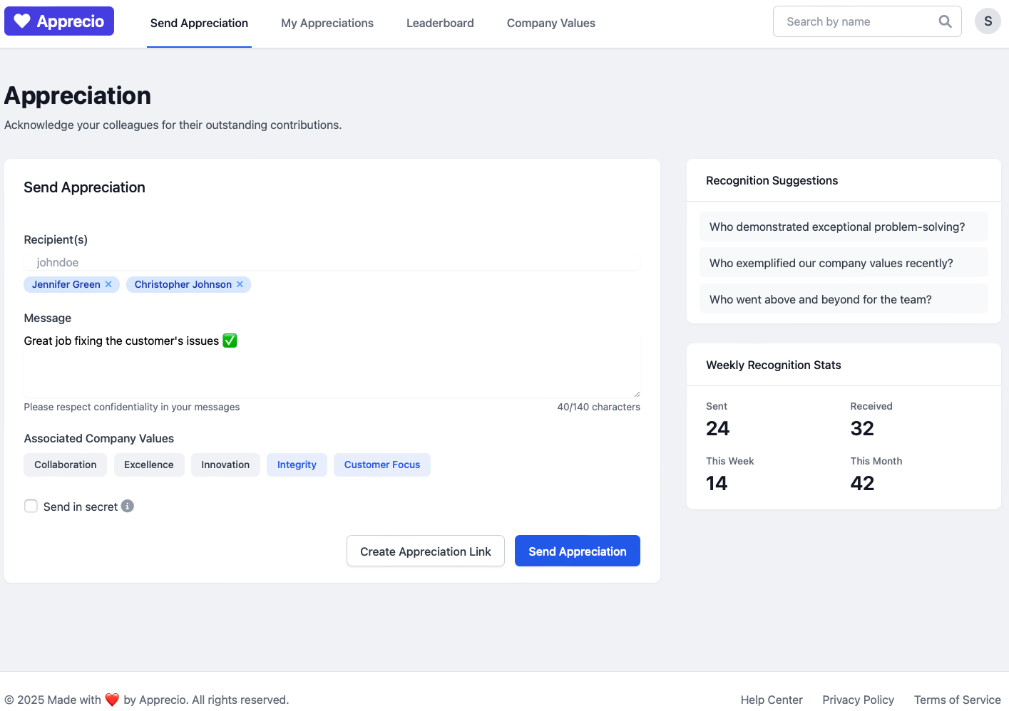 Apprecio - Company culture through values-driven recognition